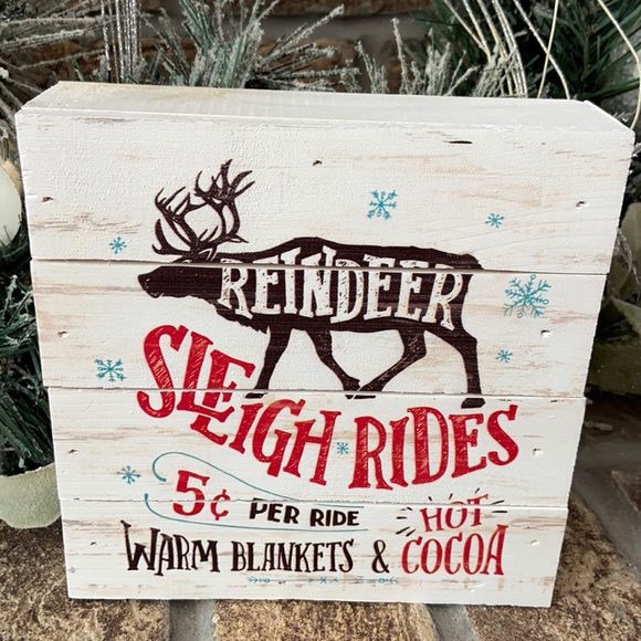 Accents | New Rustic Lodge Cabin Wood Reindeer Sleigh Ride Hot Cocoa ...